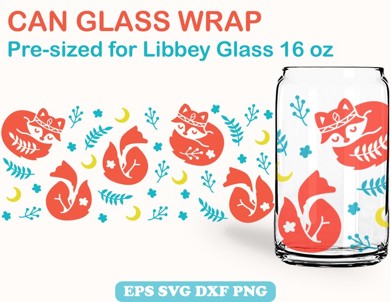 Cute Fox Can Glass 16oz Can Shaped, Kawaii Fox Pattern Wrap for Can ...