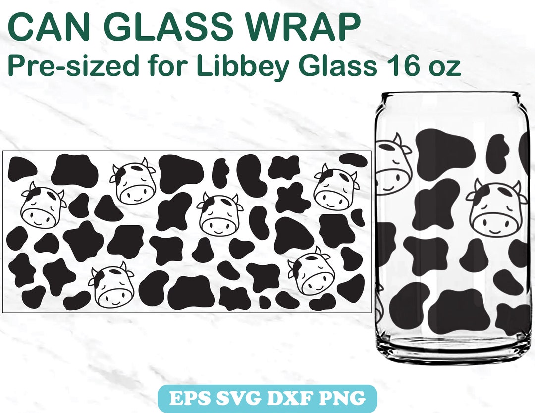 Cute Cow Can Glass 16oz Can Shaped, Kawaii Cow Wrap for Can Glass, Cow ...