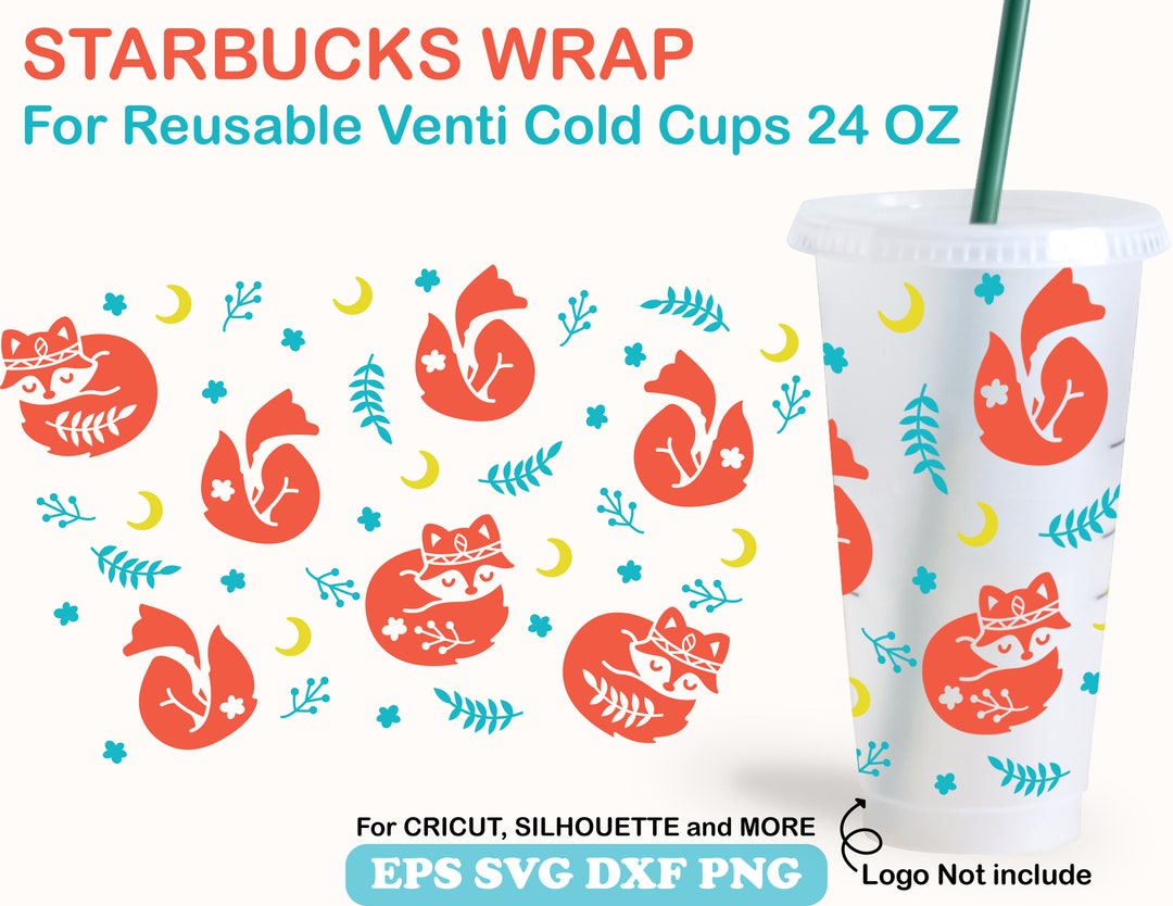 Cute Fox Wrap for Starbucks No Hole Venti Cold Cup 24 OZ, Kawaii Fox ...
