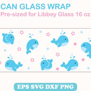 Cute Whale Pattern SVG Wrap for Can Glass 16oz Can Shaped, Kawaii Whale ...
