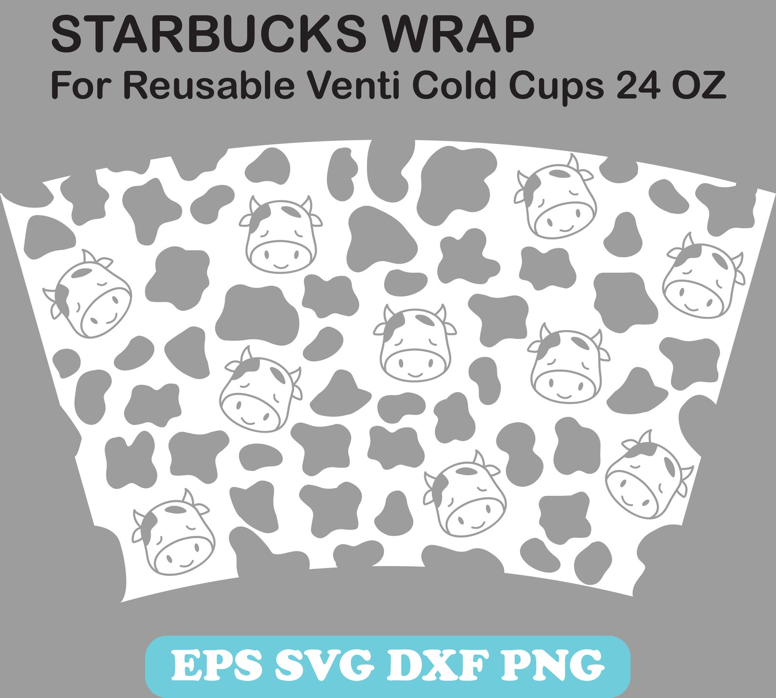 Cute Cow Starbucks Wrap No Hole for Venti Cold Cup 24 OZ, Kawaii Cow ...