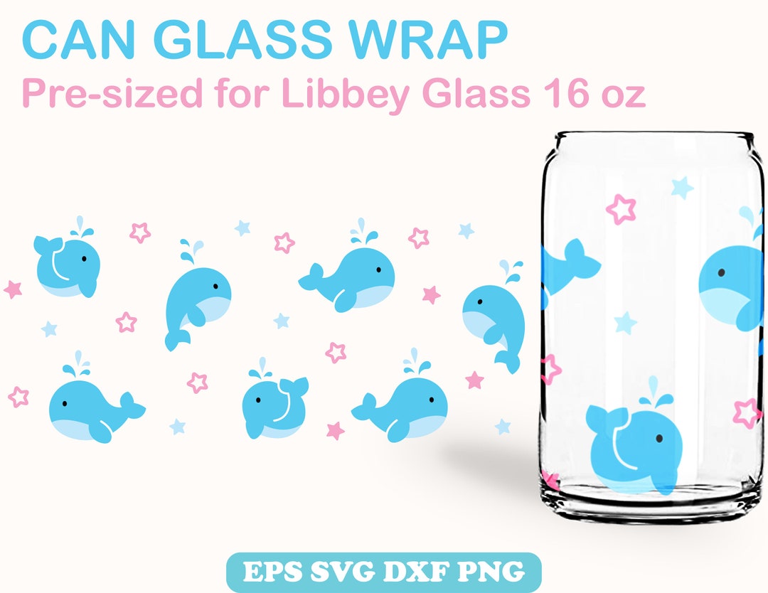 Cute Whale Pattern SVG Wrap for Can Glass 16oz Can Shaped, Kawaii Whale ...