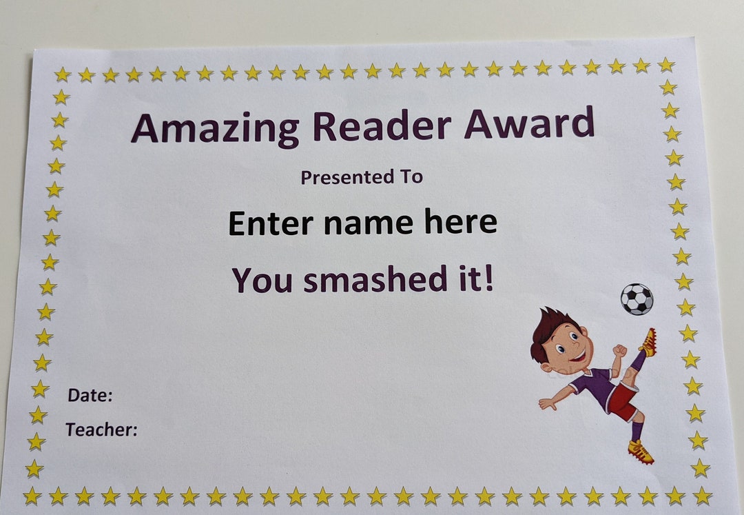 Amazing Reader Award Certificate - Etsy