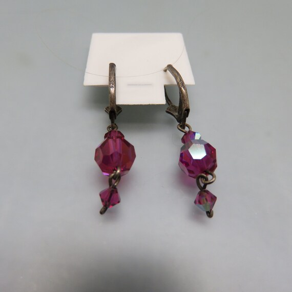 Sterling and Raspberry Pink Crystal Pierced Earrings,… - Gem