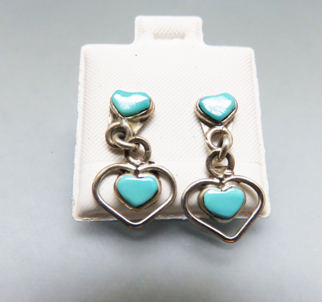 Native American Style Post Dangle Sterling Silver Earrings, Turquoise ...