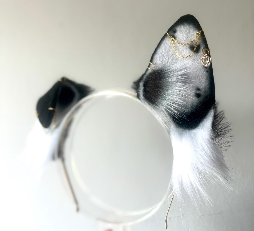 Love Pup Faux Fur Puppy Ears | Black & White Cosplay Costume - Etsy