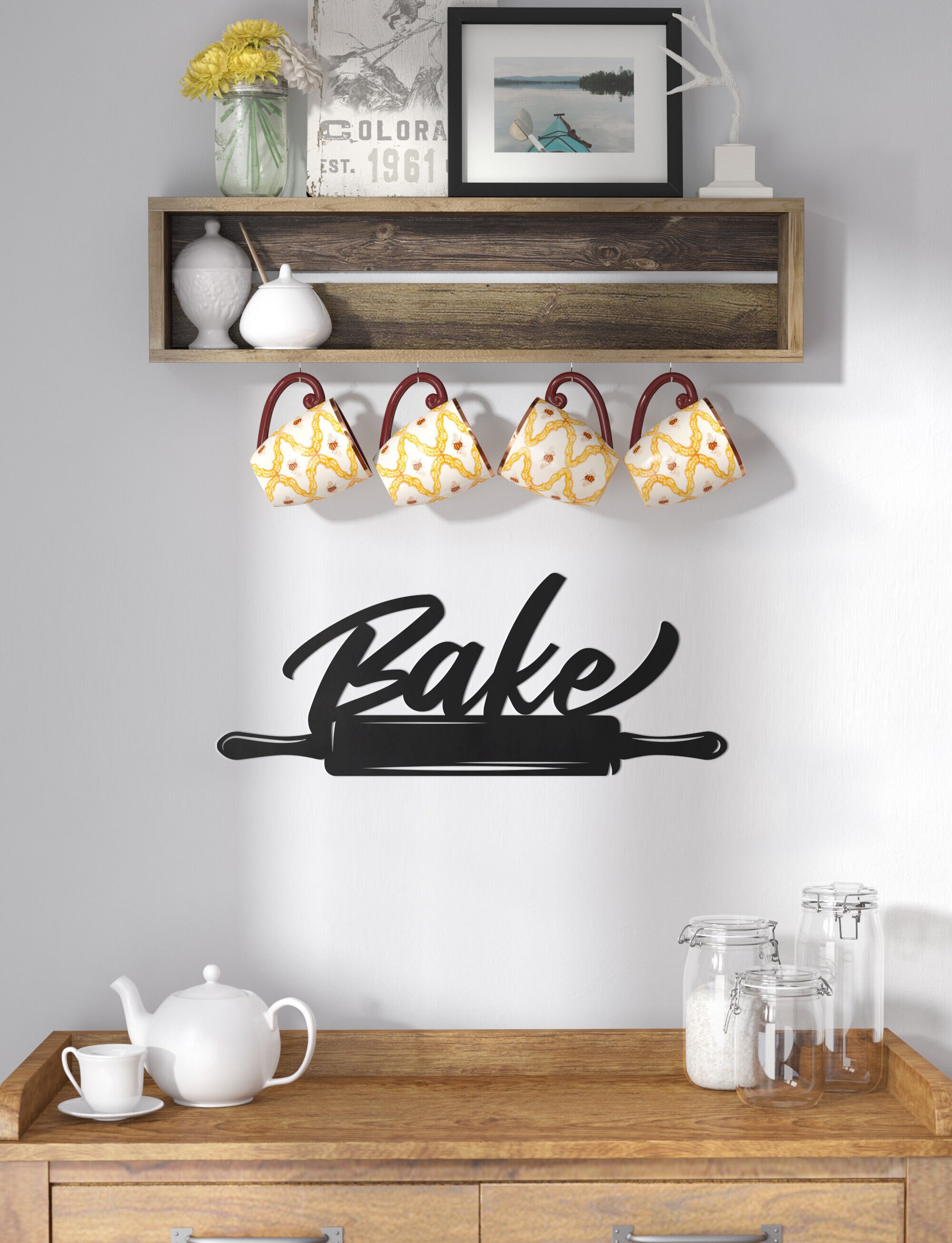 Home & Living #94 Lets bake Sign Cooking Sign Quote Metal Wall Hanging ...