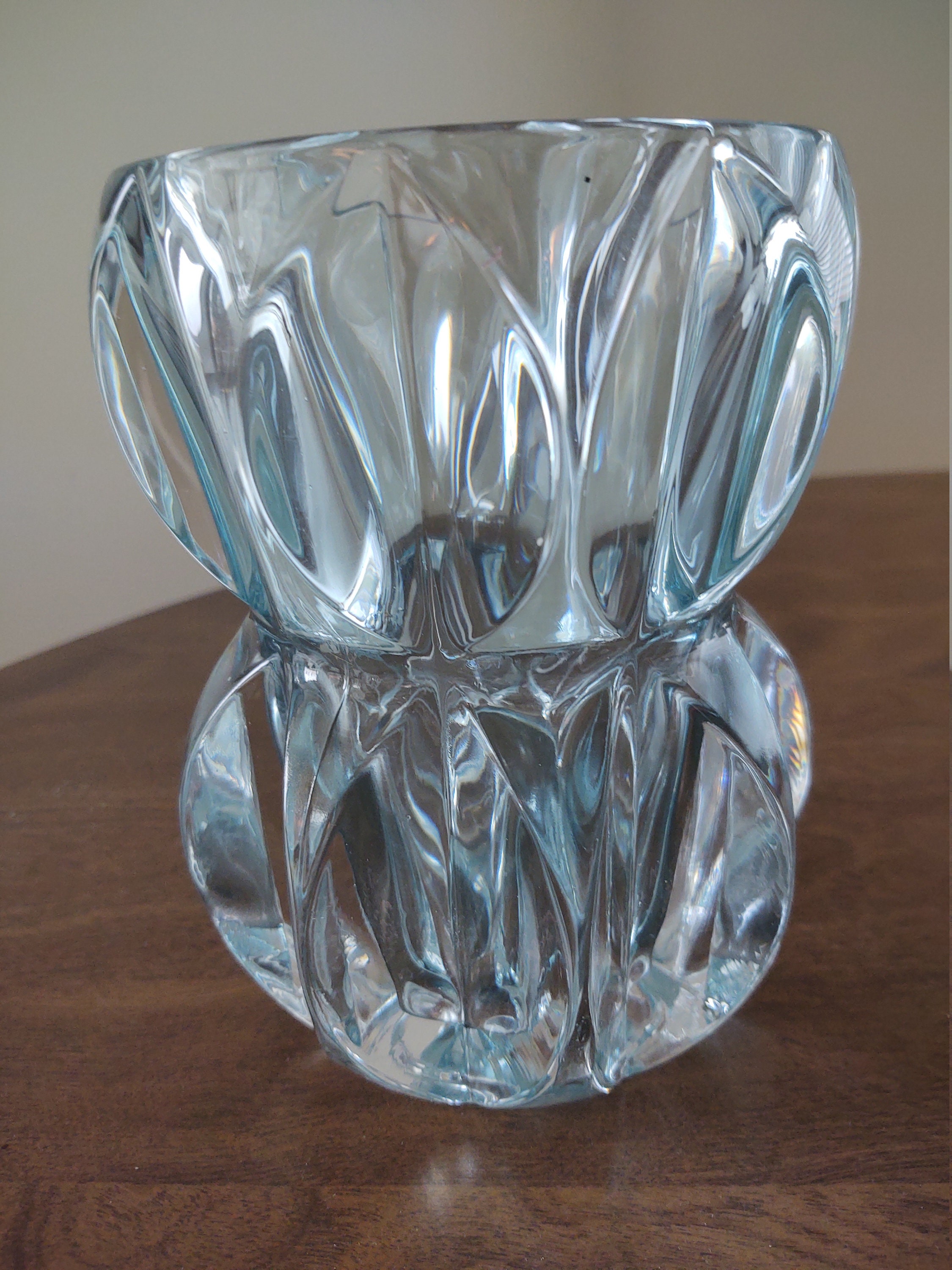 Retro Geometric Clear Blue Glass Vase Etsy