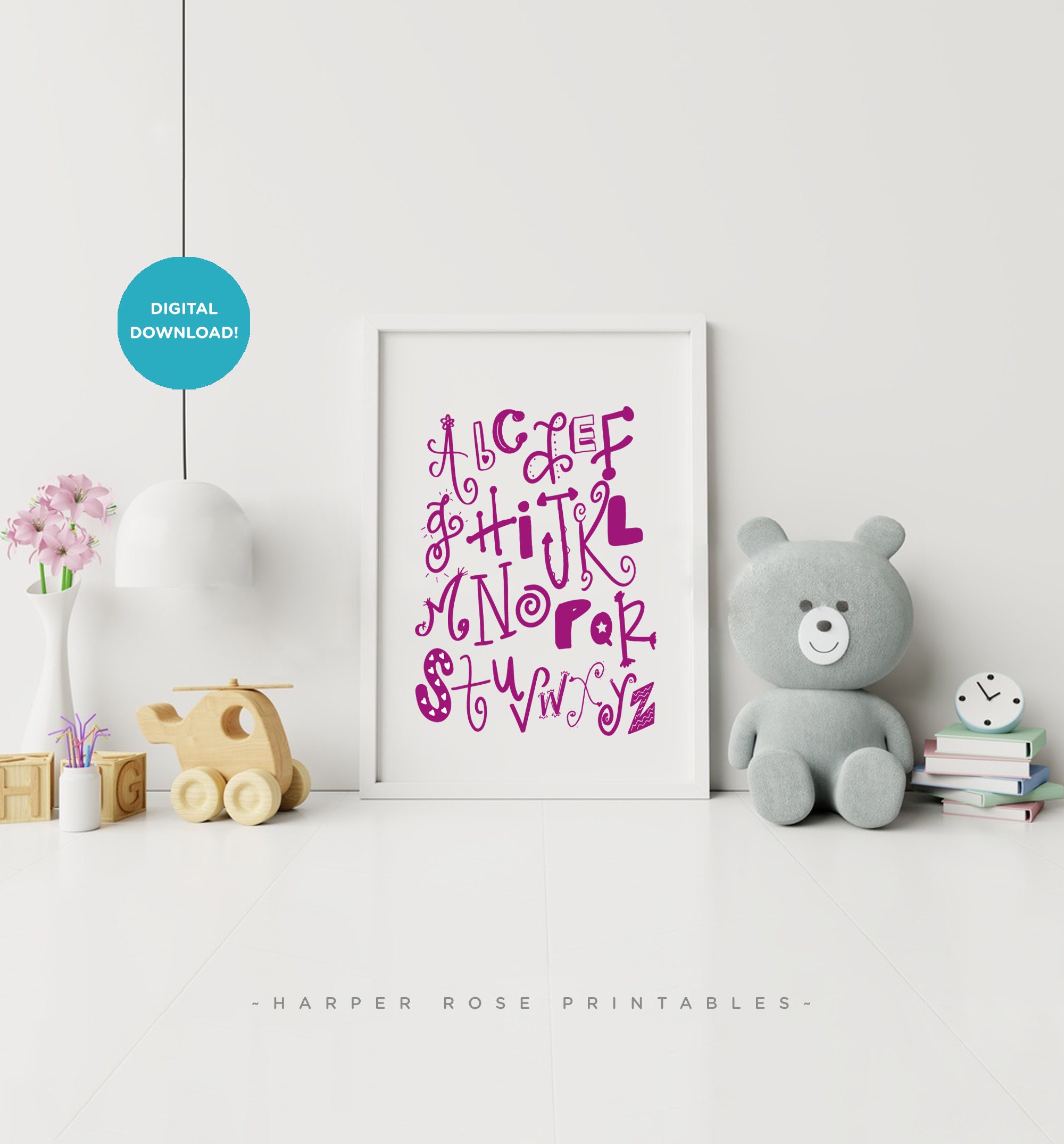 Pink Alphabet, Gender Neutral, Poster, ABC Print, Colorful, Printable ...