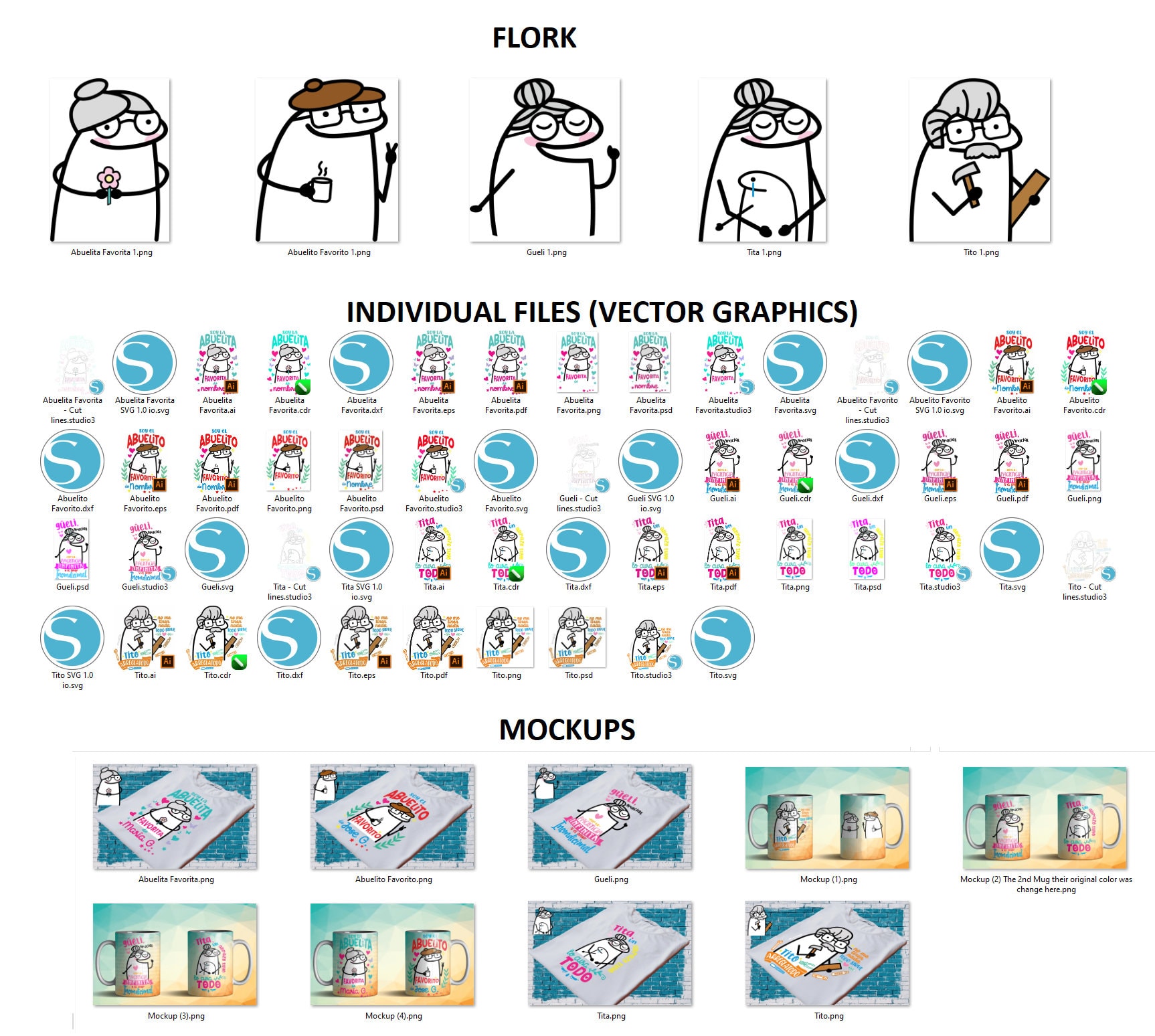 Flork kit Vector Flor Día del abuelo Flork Día de los - Etsy México