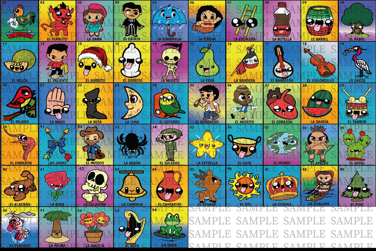 Loteria Chibi Loteria Animada Kit Completa 54 Designs - Etsy