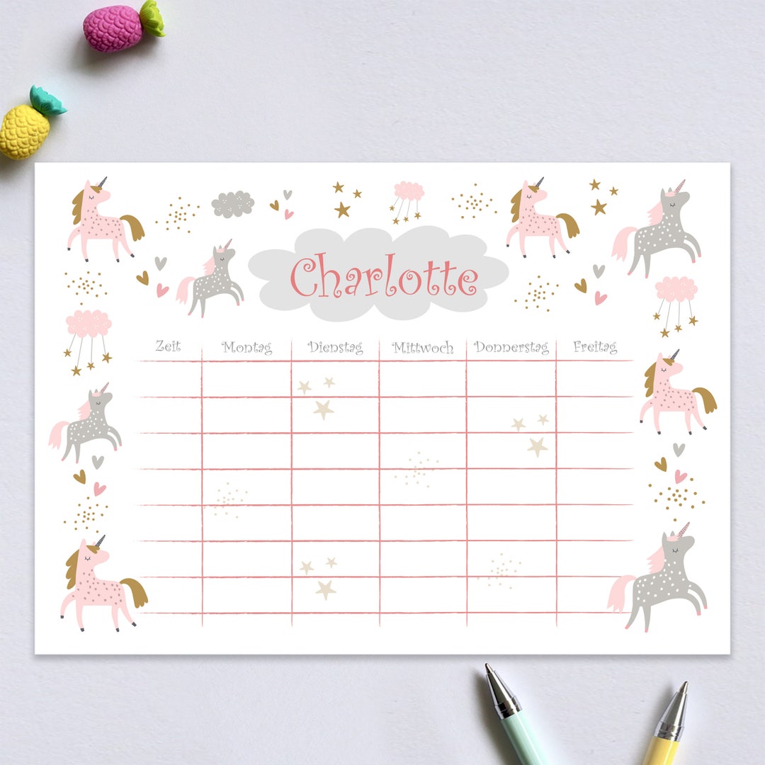 Timetable Personalized Girls / Enrollment Gift / Unicorn / - Etsy