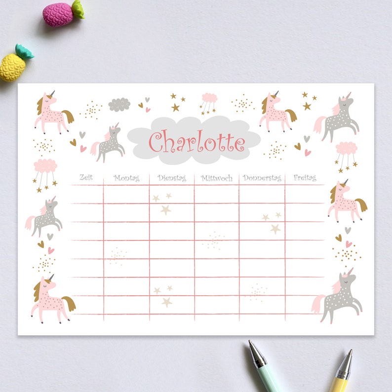 Timetable Personalized Girls / Enrollment Gift / Unicorn / - Etsy