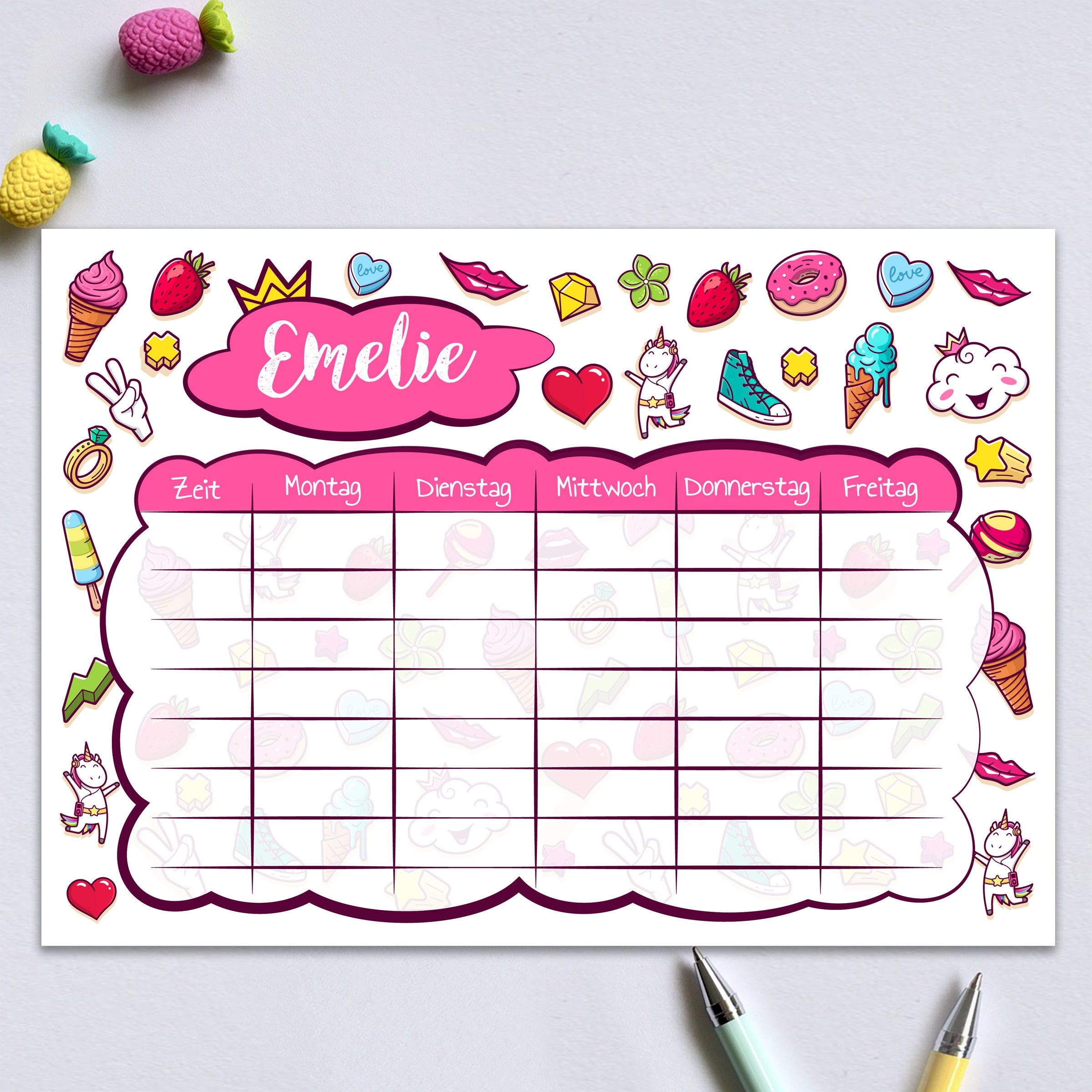Timetable Personalized Girls Pink / School Enrollment Gift / School ...