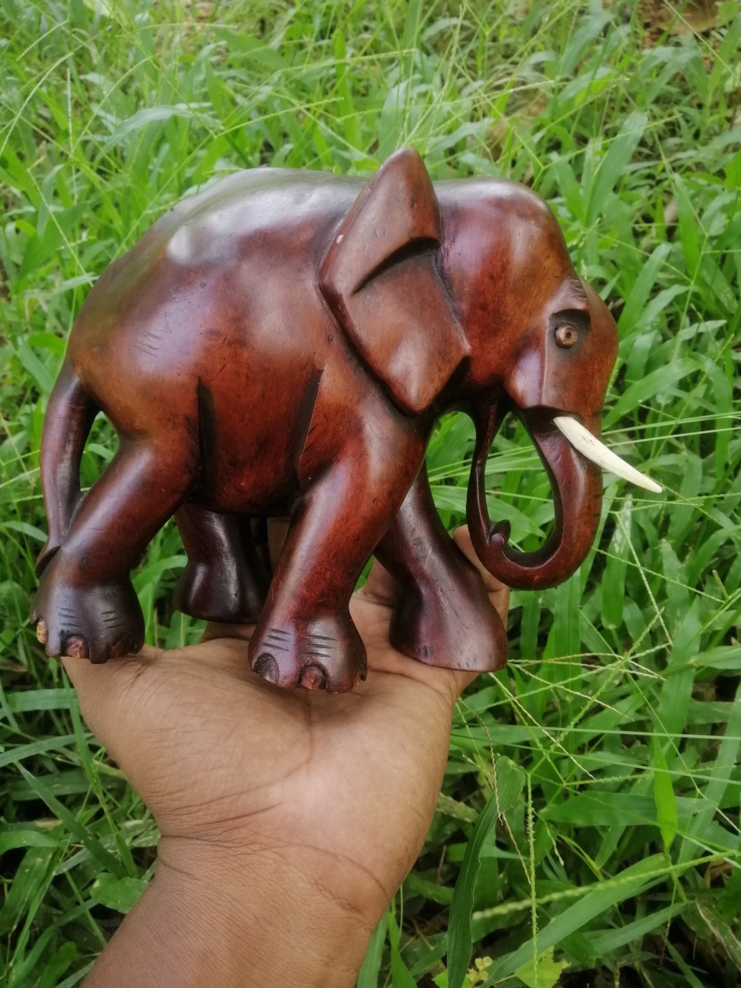 Elephant Sculpture, Hand Carved Wooden Elephant, Solid Wood Statue ...