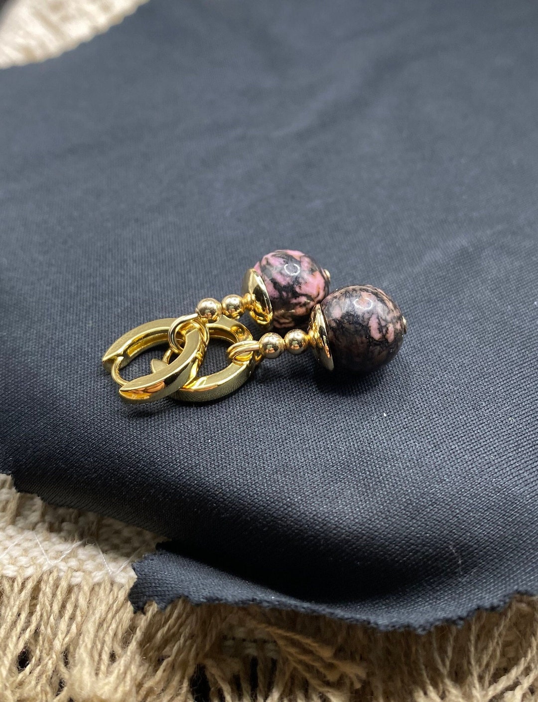 Rhodonite With Matrix, DBZ Inspired Potara Earrings, 14K Gold-filled ...