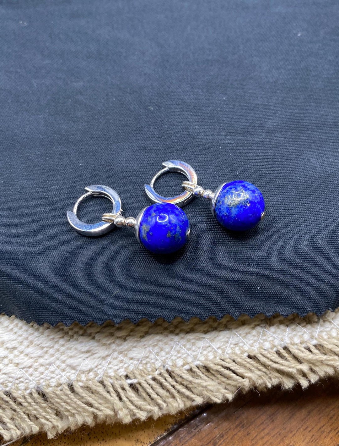 Dbz-inspired Potara Earrings, Gohan Style, Lapis Lazuli Gemstone With ...