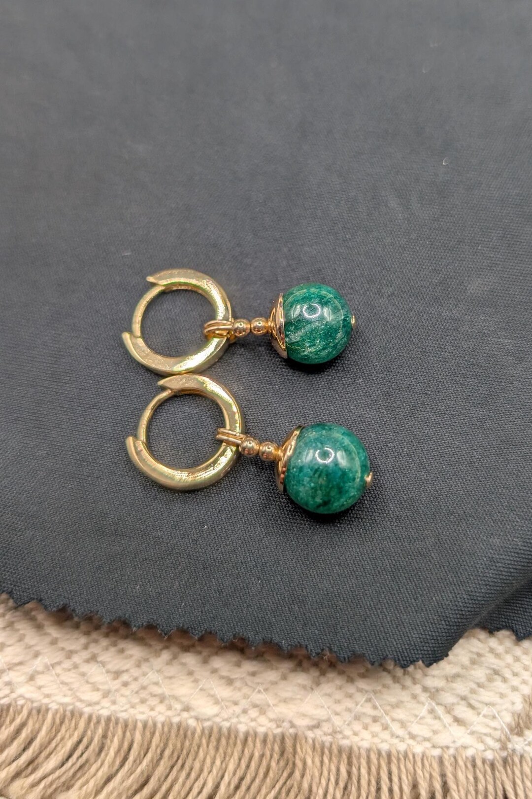 Potara Earrings: Muscovite Gemstones, Gold-plated Hoops, Zamasu Style ...