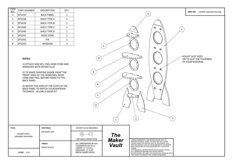CNC Router Files for Rocket Shelf (dxf, Svg, Pdf Vector Files for CNC ...
