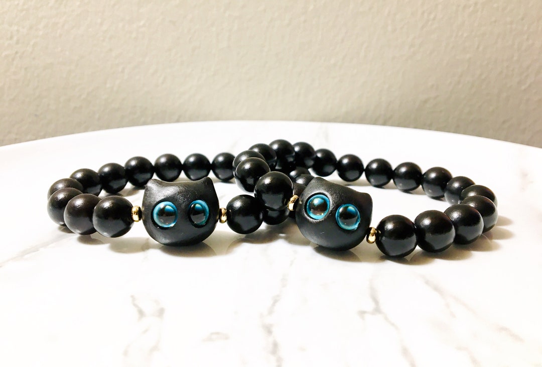 Black Wood Cat Bracelet: Handmade Kitten Charm, Adjustable - Etsy