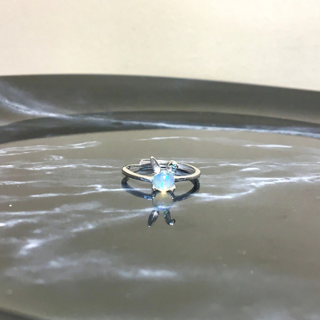 Delicate Opal Bunny Ring, Pink Tourmaline Sterling Silver Band Rings ...