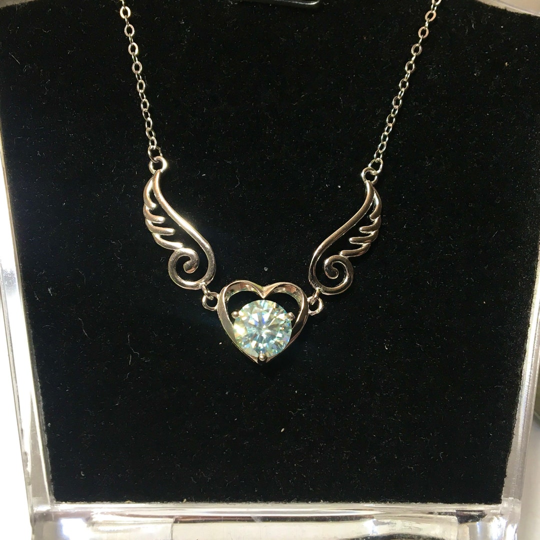 Wind Element Sky Blue Colorless Love Angel Wings Moissanite Pendant ...