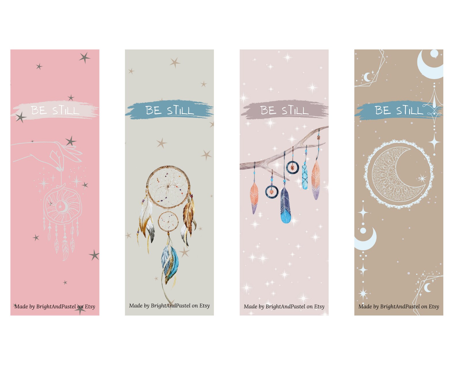 Pastel Printable Bookmark Set of Four, Dreamcatcher Digital Bookmark ...