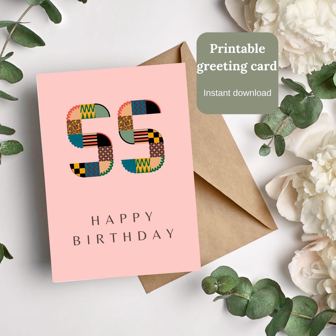 55th Birthday Card Printable, Happy Birthday Card Digital Download ...