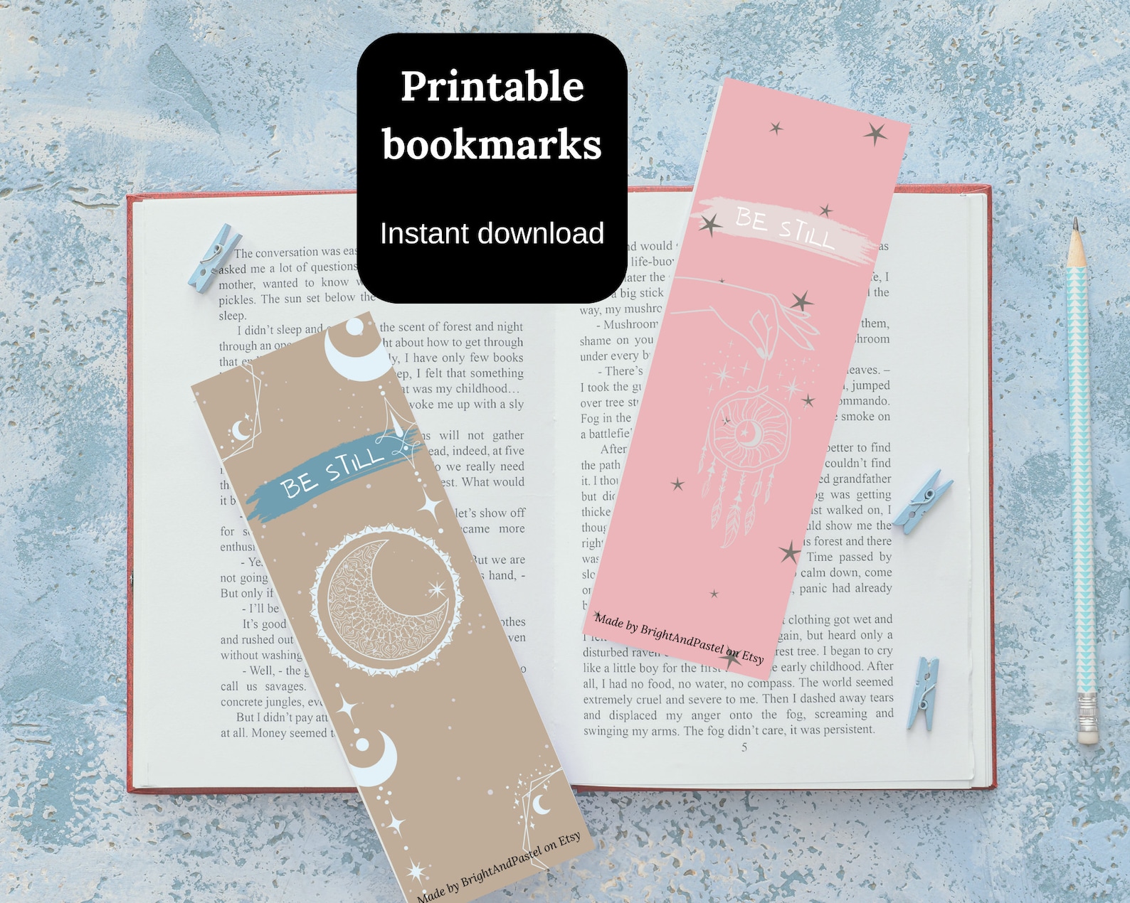 Pastel Printable Bookmark Set of Four, Dreamcatcher Digital Bookmark ...