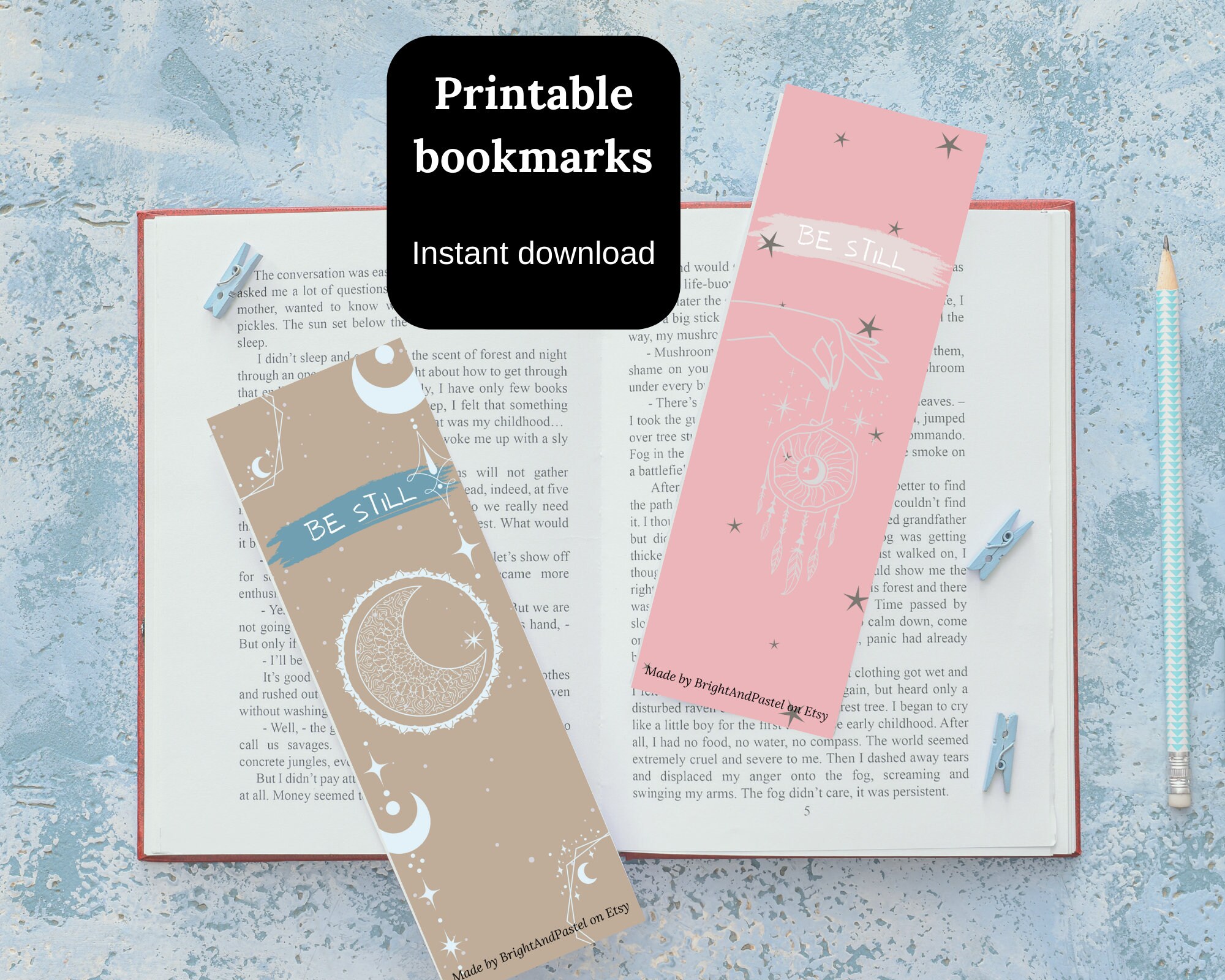 Pastel Printable Bookmark Set of Four, Dreamcatcher Digital Bookmark ...