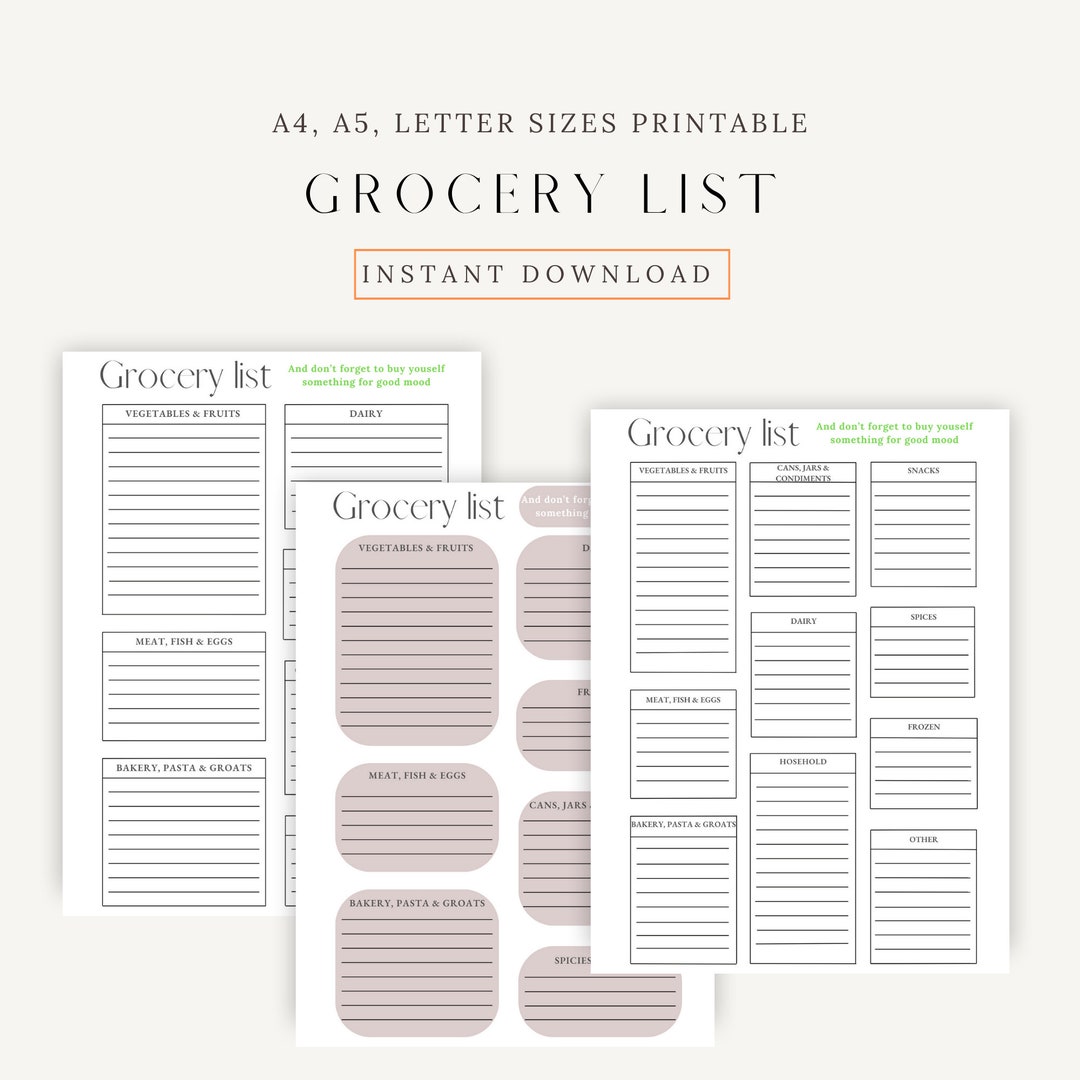 Grocery List Printable Template, Fillable Grocery Planner, Shopping ...