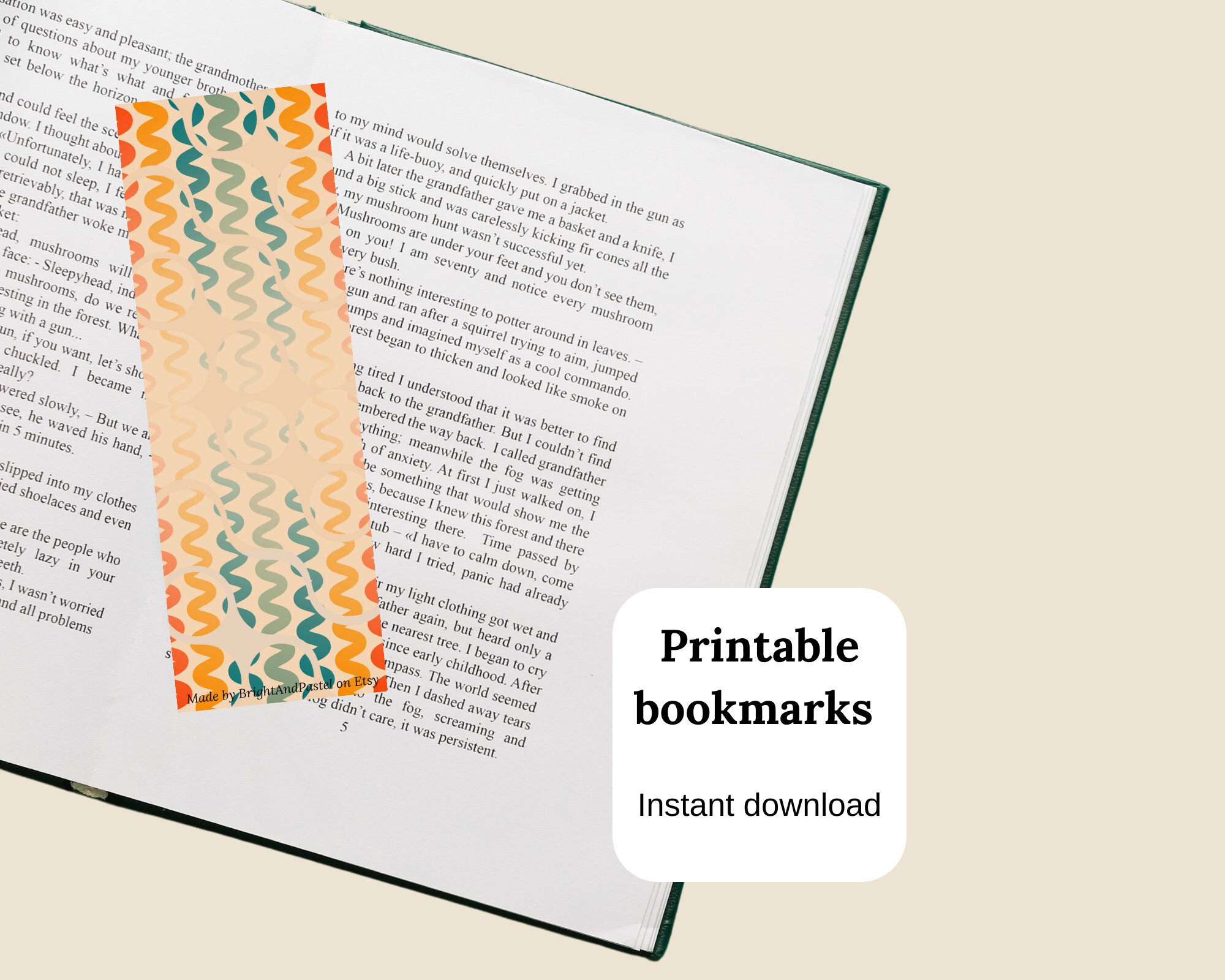 Retro Pattern Printable Bookmark Set of Four, Digital Bookmark ...