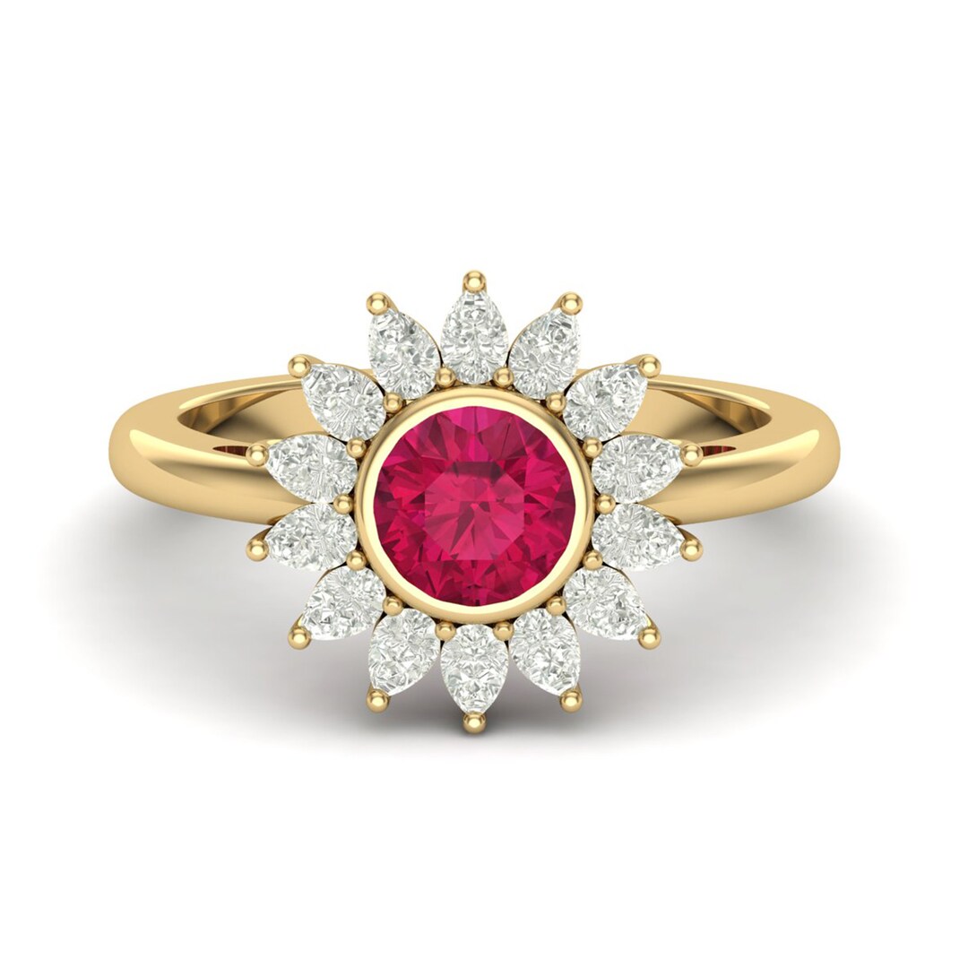 Vintage Ruby Bridal Ring Set for Women, Ruby Engagement Ring Set, Art ...