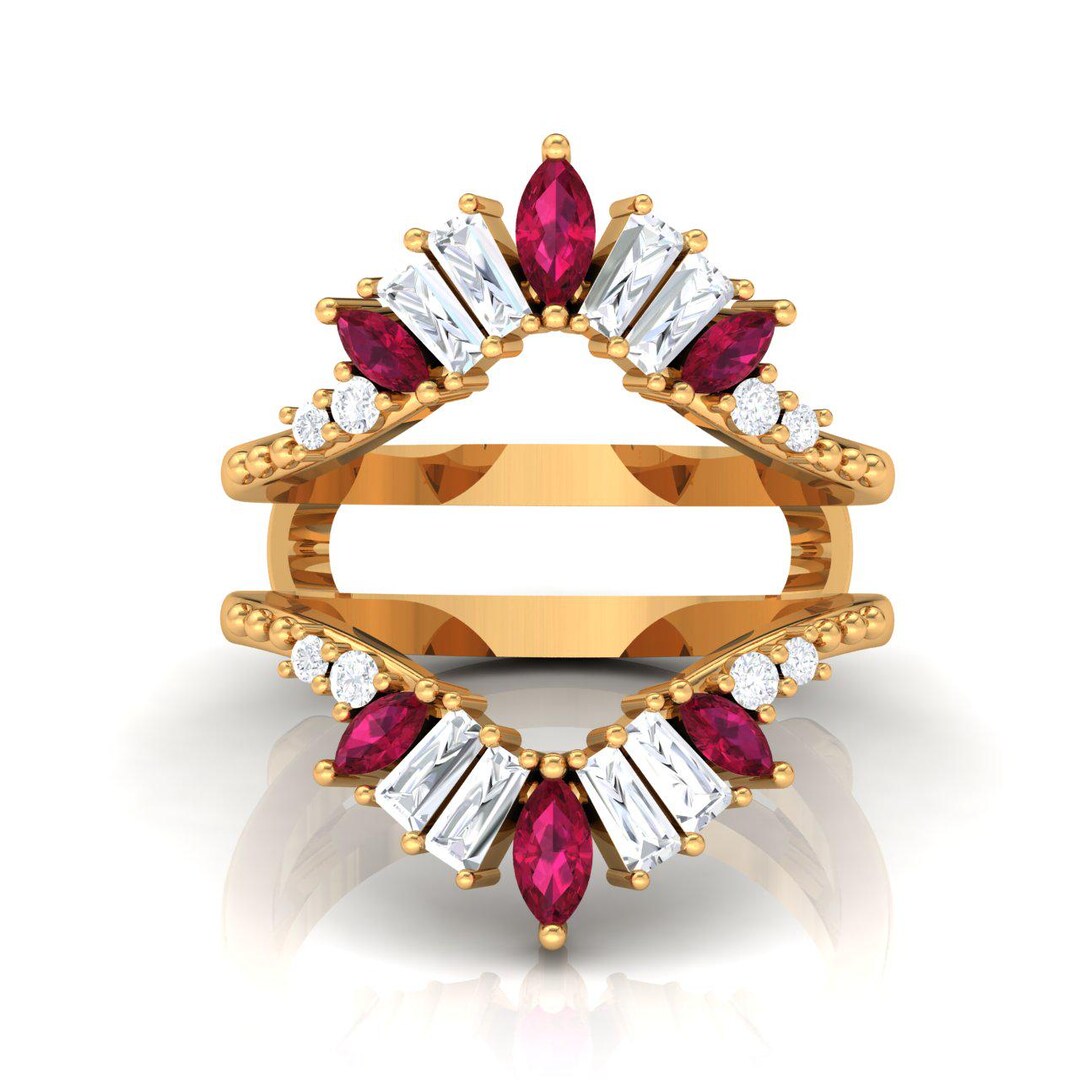 Unique Ruby Anniversary Ring 18K Yellow Gold Ruby Ring Enhancer Ruby ...