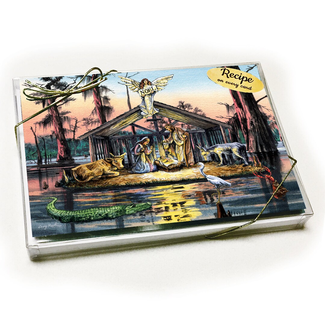 Louisiana Christmas Cards With Recipe - Bayou Nativity Creche by Artist ...