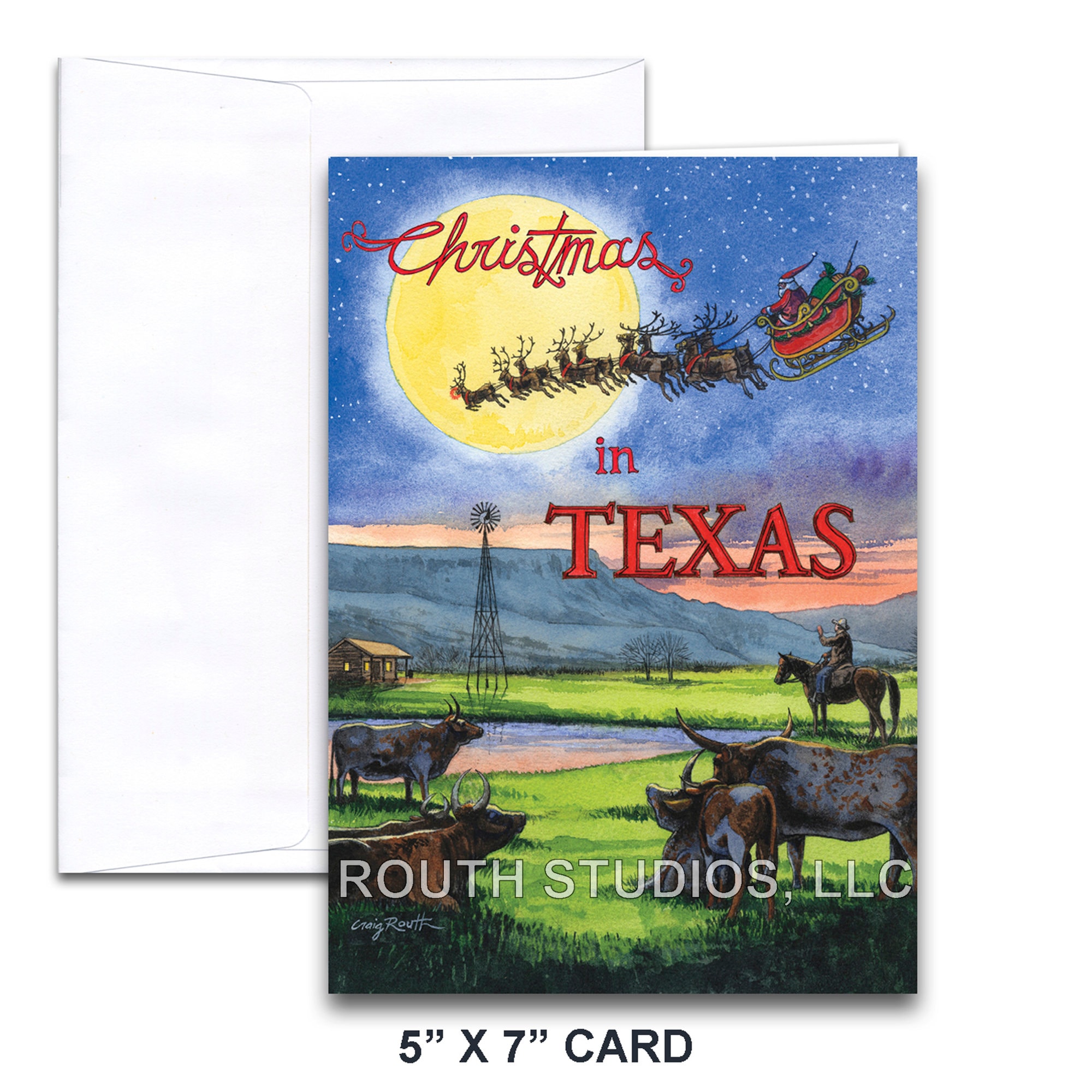 Texas Christmas Cards With Recipe Ho Ho Home on the Range by Artist ...