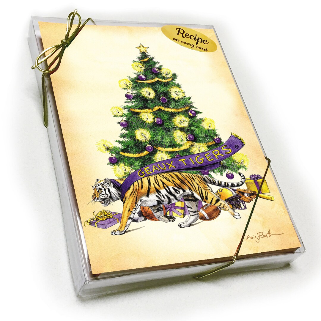 LSU Christmas Cards With Recipe - Geaux Christmas Tree by Artist Craig ...