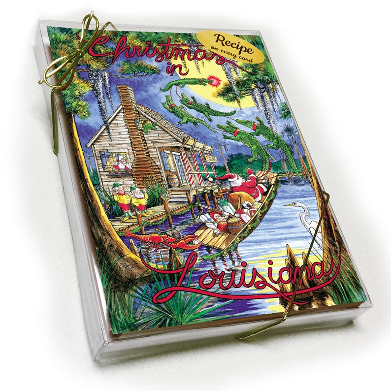 Louisiana Christmas Cards With Recipe Santa's Swamp Cabin by Artist ...