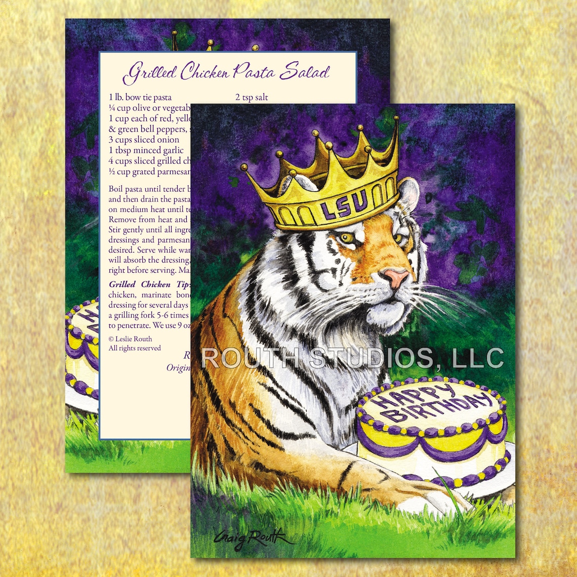 LSU Birthday Card. Royal Birthday Tiger by Artist, Craig Routh - Etsy
