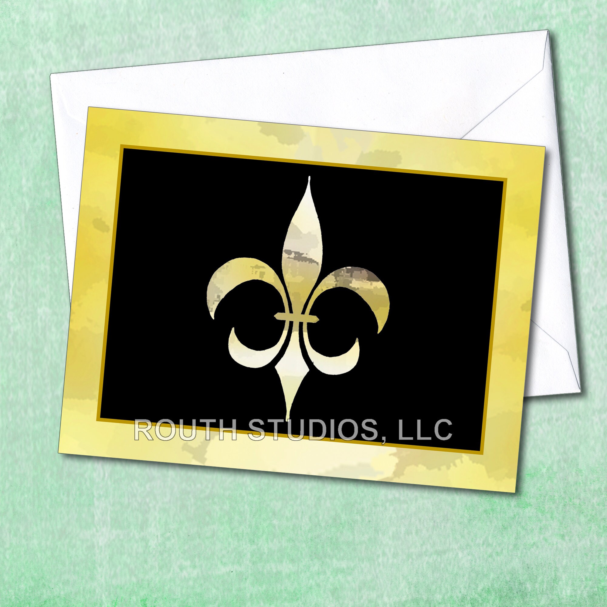 Louisiana Note Card - Black & Gold Fleur-de-lis by Artist, Leslie Routh ...