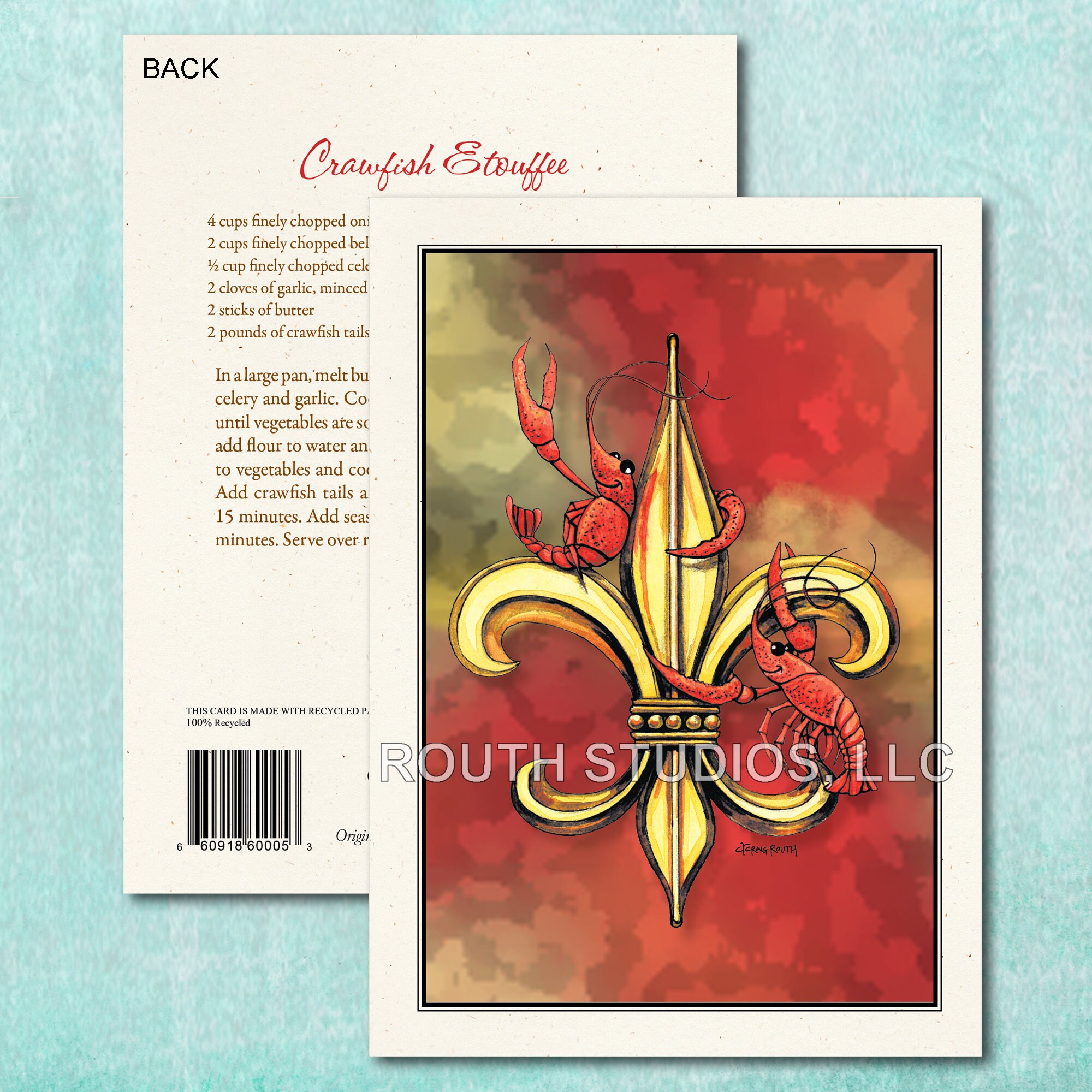 Louisiana Crawfish Etouffee Recipe Note Card - Crawfish Fleur-de-lis by ...