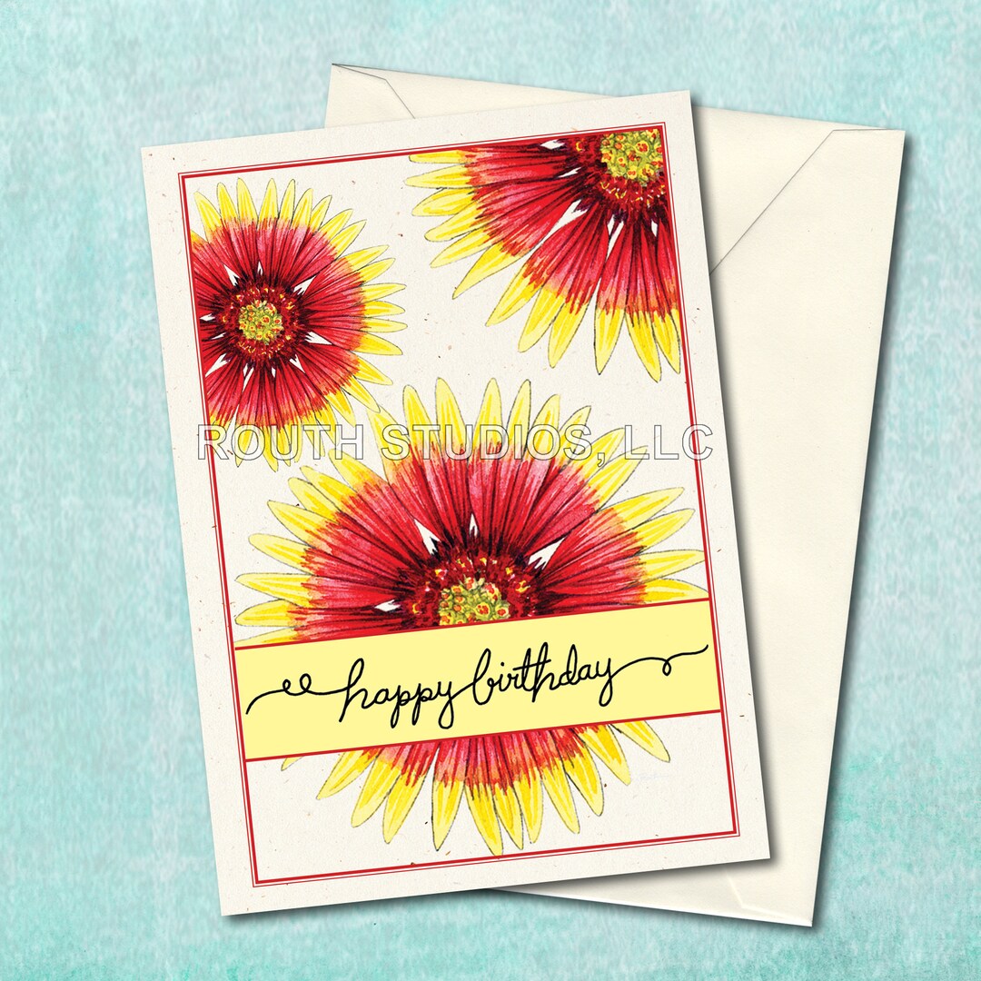 Texas Birthday Card - Blanket Flower Birthday by Artist, Craig Routh - Etsy