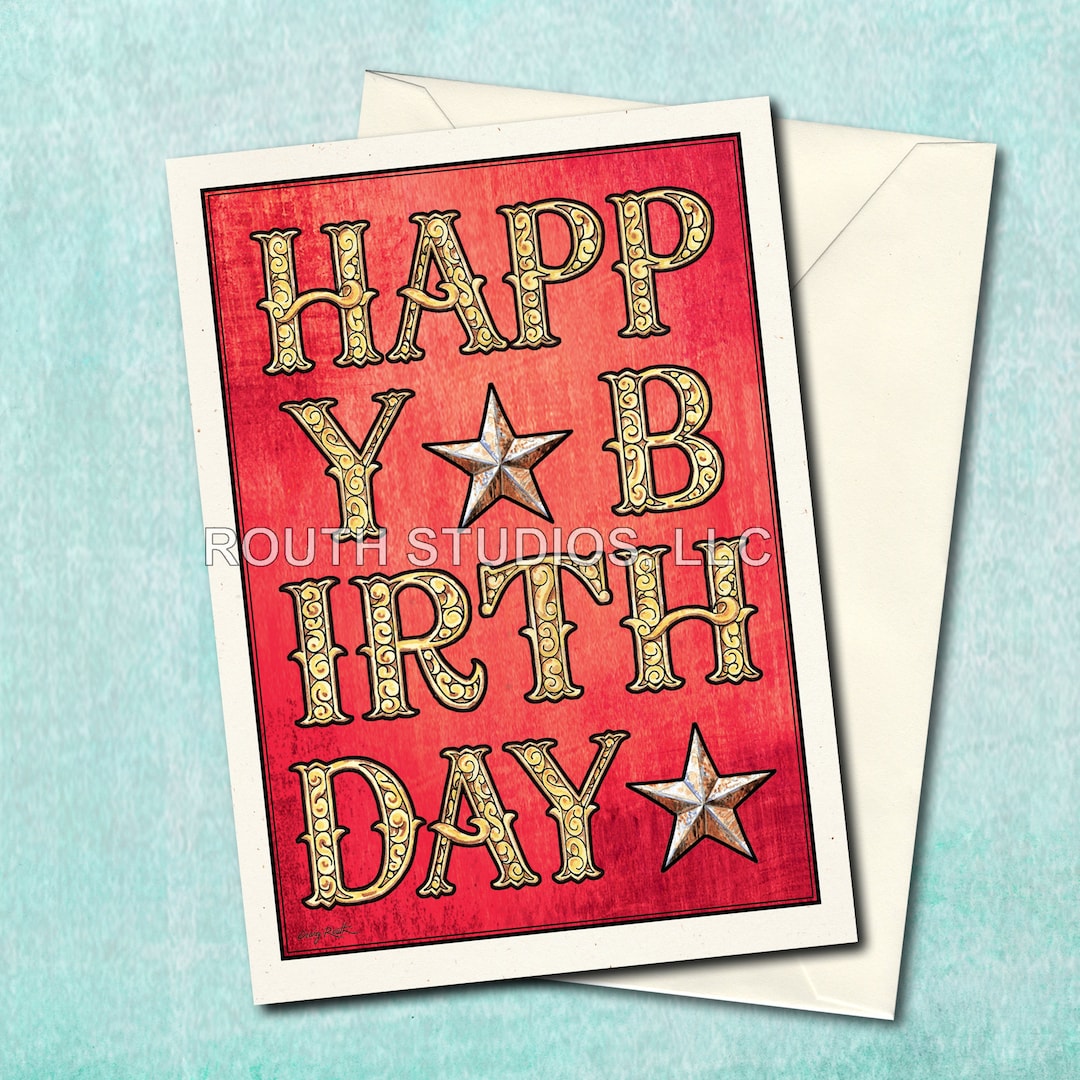 Texas Birthday Card - Engraved Gold Birthday by Artist, Craig Routh - Etsy