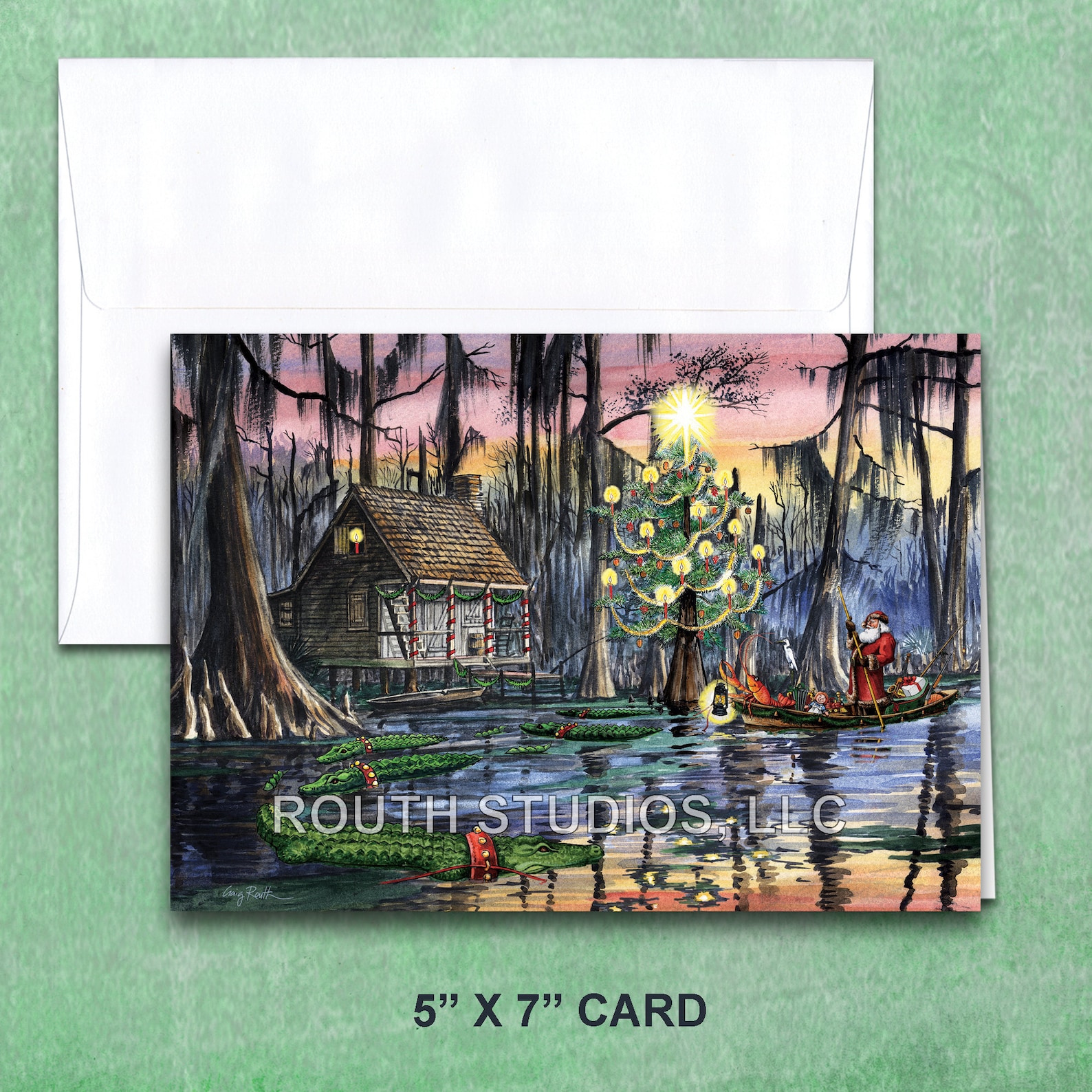 Louisiana Christmas Cards With Recipe - Swamp Cabin Christmas by Artist ...