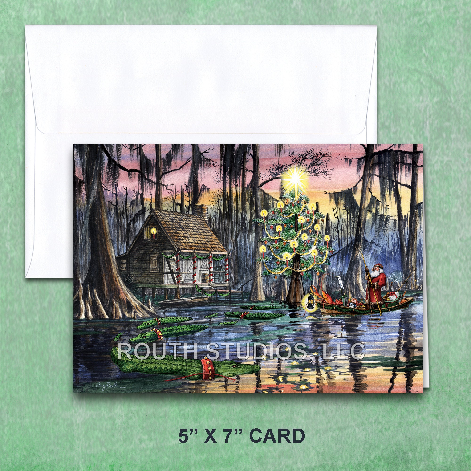 Louisiana Christmas Cards With Recipe - Swamp Cabin Christmas by Artist ...