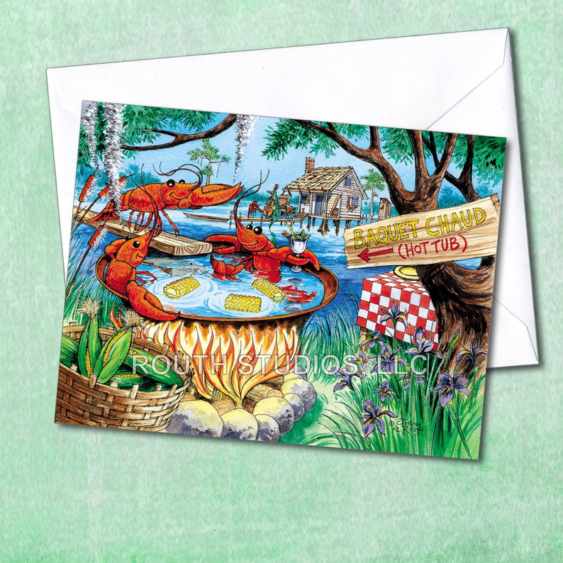 Louisiana Note Cards Crawfish Hot Tub by Artist, Craig Routh - Etsy