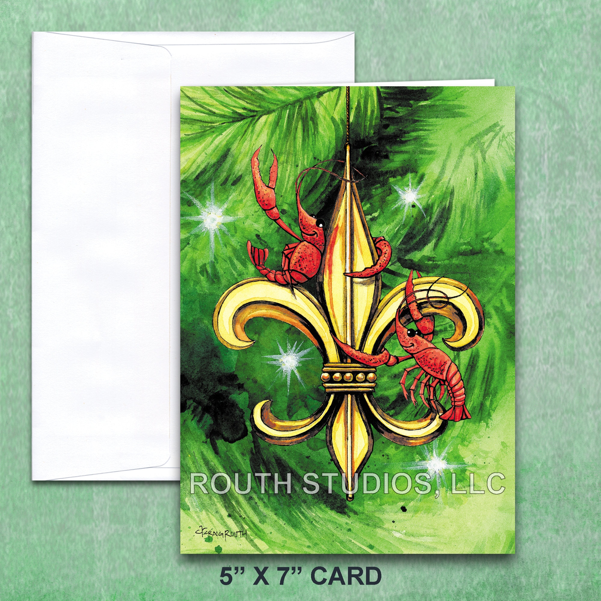 Louisiana Christmas Cards With Recipe - Crawfish Fleur-de-lis Christmas ...