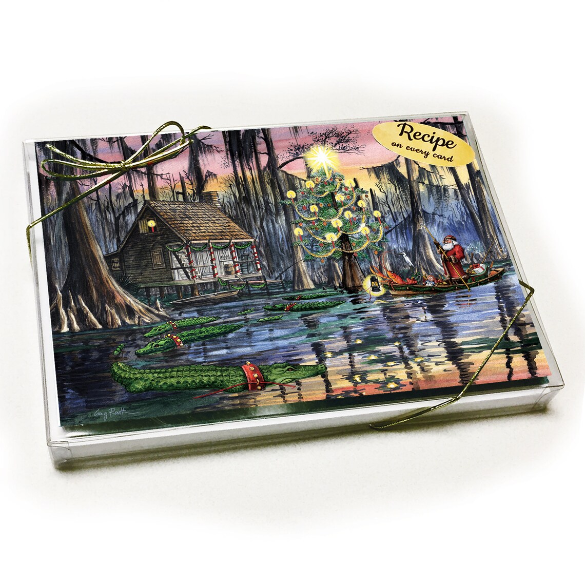 Louisiana Christmas Cards With Recipe - Swamp Cabin Christmas by Artist ...