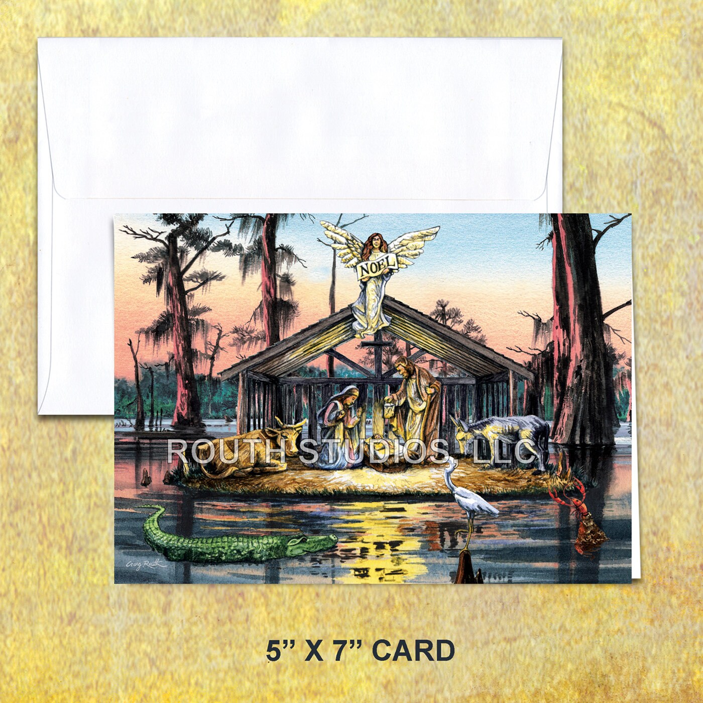 Louisiana Christmas Cards With Recipe Bayou Nativity Creche by Artist ...