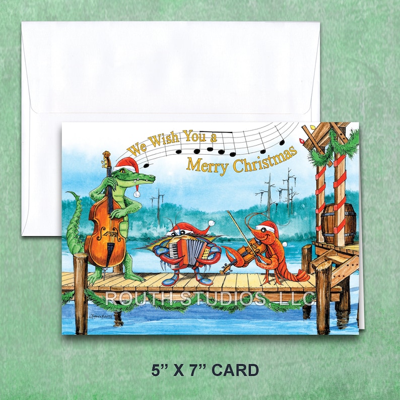 Louisiana Christmas Cards With Recipe Pier Party Christmas by Artist ...